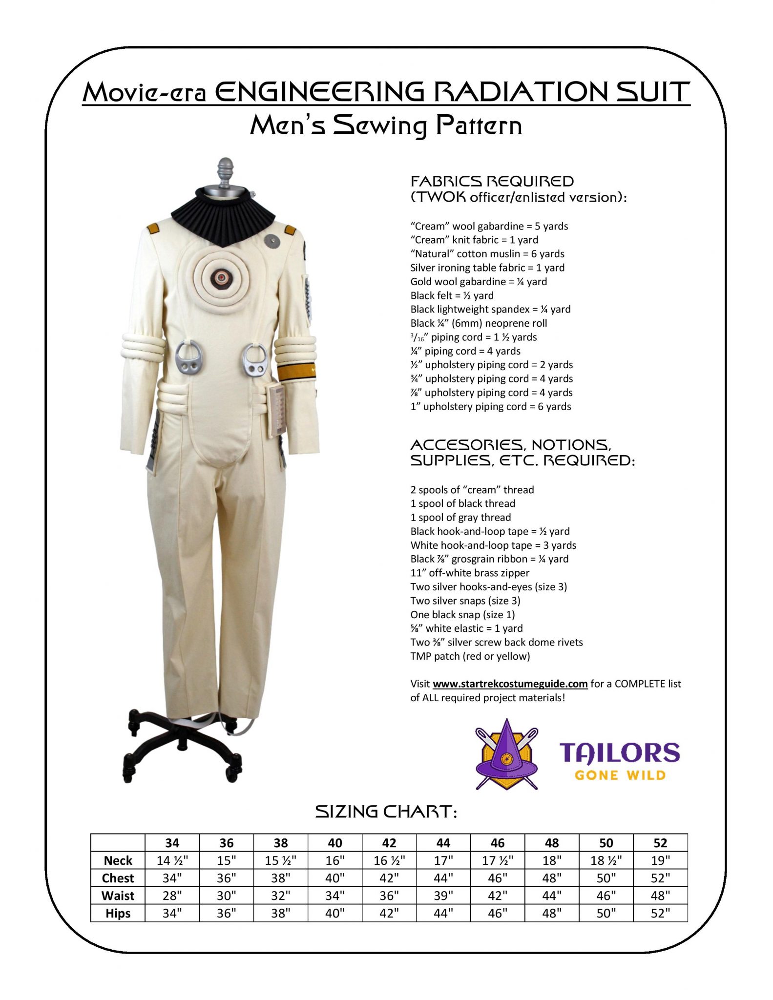 Men's Movie-era Engineering Radiation Suit Sewing Pattern - Tailors ...
