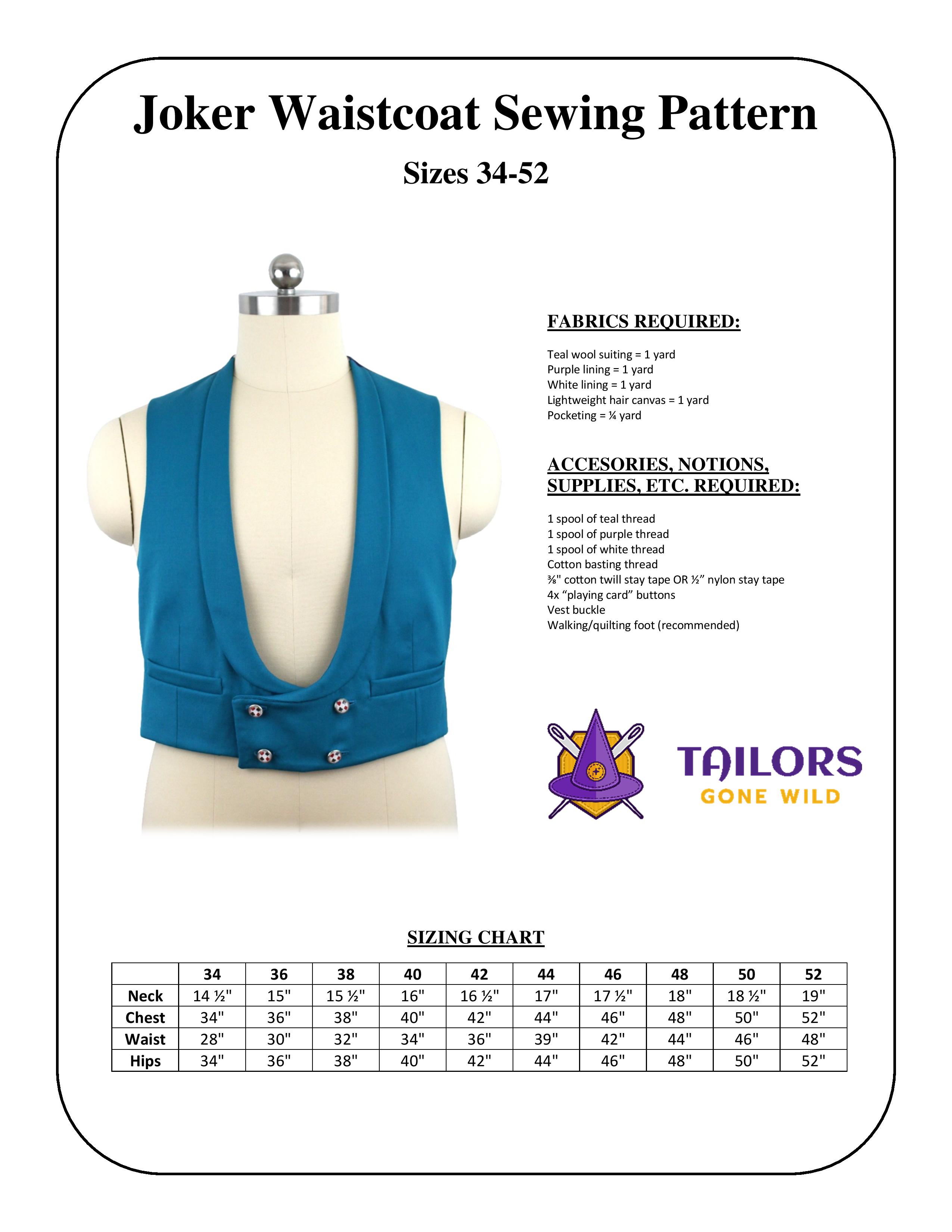 Joker Waistcoat Sewing Pattern - Tailors Gone Wild